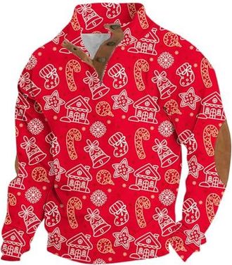 Generic Pull à col rond pour homme - Sweat de Noël tendance flocon de neige imprimé graphique - Sweat surdimensionné à manches longues - Col montant - Pull dh