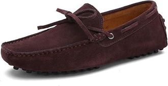 Generic Mocassins pour homme en cuir nubuck à bout carré et talon plat, souple, antidérapant, classique à enfiler, café, 41 1/3 EU