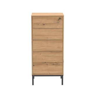 Calicosy Kommode mit 5 Schubladen - Dekor Holz & Metallgestell schwarz - Push & Pull System ohne Griffe - Kollektion Lenny - Schlafzimmer, Wohnzimmer - L 45 x 