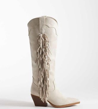 Glamorous Glamorous - Santiags montantes &agrave; franges en su&eacute;dine - Cr&egrave;me-Blanc