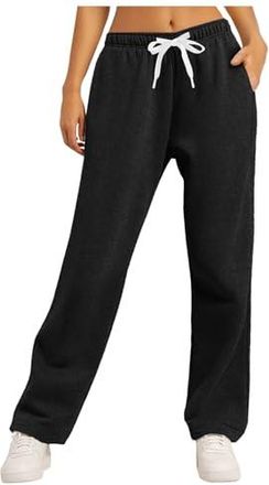 Generic Pantalon de surv&ecirc;tement doubl&eacute; en polaire pour femme - Jambe droite - Pantalon de jogging - Pantalon de yoga taille haute avec poches, Noir, 3XL
