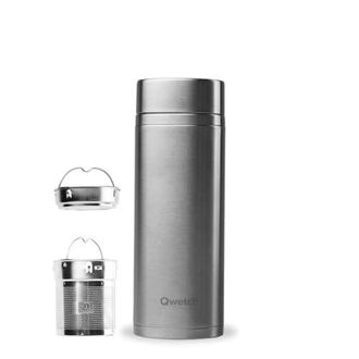 Qwetch Qwetch - Th&eacute;i&egrave;re Infusion Isotherme - Inox Bross&eacute; 400ml - Bouteille infuseur Nomade Inox - 5h Chaud et 7h Froid Sans BPA, &Eacute;tanche & Reutilisable - Id&eacute;