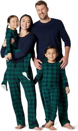 Amazon Essentials Ensembles de Pyjamas de Noël Assortis pour la Famille Homme, Vert Émeraude Foncé Bleu Marine Écossais, XXL