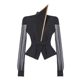 Balmain Femme, Blouses et Chemises, Noir, Taille: 38 FR Veste en grain de poudre et mousseline