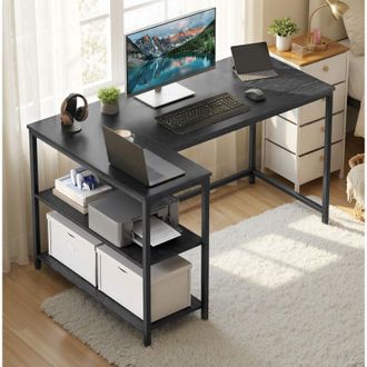 Vasagle Bureau en L, &Eacute;tag&egrave;res R&eacute;glables avec Rangement, 120 x 80 cm, Noir