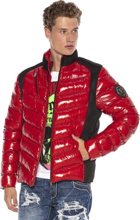 Cipo & Baxx Herren Winterjacke Steppjacke Outdoor Jacke Warm Gl&auml;nzend Hochstehender Kragen Rot XXL