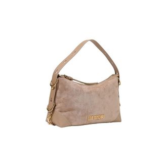Love Moschino Womens Suede-Effect Polyester Shoulder Bag Beige