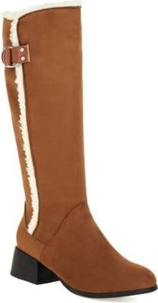 Generic Bottes de neige dhiver doubl&eacute;es en peluche pour femme avec sangle &agrave; boucle et fermeture &eacute;clair lat&eacute;rale, chaussures r&eacute;tro d&eacute;contract&eacute;es, marron, 37.5 