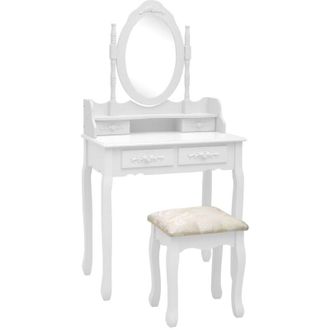 vidaXL Schminktisch-Set mit Hocker Wei&szlig; 75x69x140cm Paulownia-Holz - Vidaxl