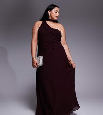 Tfnc Plus Robe longue asymétrique avec encolure foulard - Cerise-rose