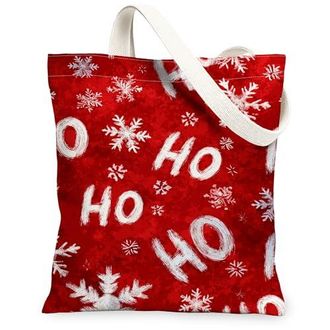 Generic Sacs fourre-tout en toile motif flocon de neige de No&euml;l, sacs d&eacute;picerie r&eacute;utilisables, l&eacute;gers et lavables avec bandouli&egrave;re en toile pour T, Rouge, 13x