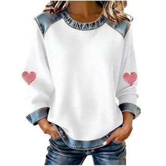 Generic Sweat-shirt &agrave; manches longues en tricot patchwork pour la Saint-Valentin pour femme - Haut &agrave; manches longues - Chemises graphiques damour - Pull d&eacute;con