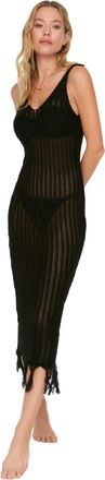 Trendyol Trendyol Damen Women Knitwear Dress Beachwear Midi Basic Regular Fit Strickkleid, Black, L