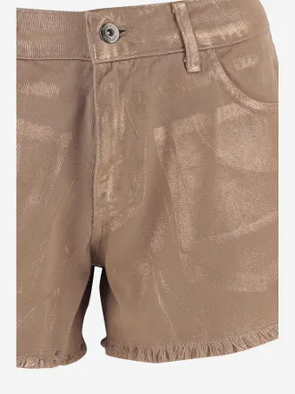 DON'T @ ME Womens Cotton Shorts, Fringed Hem, Beige