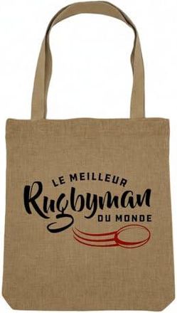 Fabulous Sac Shopping Tote Bag Aspect Lin - Le Meilleur Rugbyman du Monde Rugby Sport Ballon XV Equipe - Sac de Courses Toile Epaisse 360g Beige Naturel Cabas 