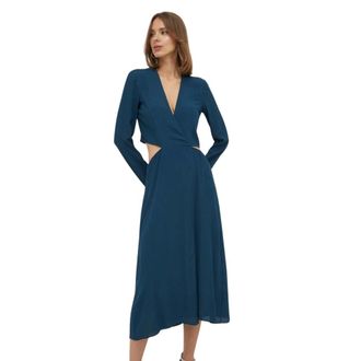 Patrizia Pepe Robe Mi-longue &agrave; Manches Longues et D&eacute;coupes - Femme - Robes - Bleu - Taille: 36 FR