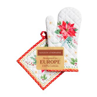Maison d'Hermine Maison dHermine Ofenhandschuh(19cm x 33cm) & Topflappen(20cm x 20cm) Küchenhandschuh aus 100% Baumwolle Topflappen, hitzebeständig für Bankett, Poinse