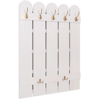 Mendler Mendler - Portemanteau mural HWC-N95, panneau de vestiaire, paulownia 7 crochets 86x60cm - blanc
