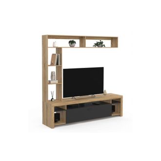 IDMarket Idmarket - Ensemble meuble tv et &eacute;tag&egrave;res 170 cm malo bois et placard noir