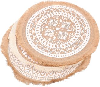 Lurrose Runde Makramee Tischsets mit Mandala Motiv 3 St&uuml;ck Baumwoll Leinen Platzset mit Quasten Hitzebest&auml;ndig und Dekorativ f&uuml;r Esstisch und Schreibtisch