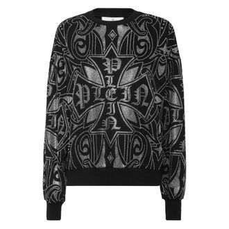 Philipp Plein Femme, Sweatshirts et sweats &agrave; capuche, Noir, Taille: 40 FR Fleece SweaT-shirt Gothic Plein Strass