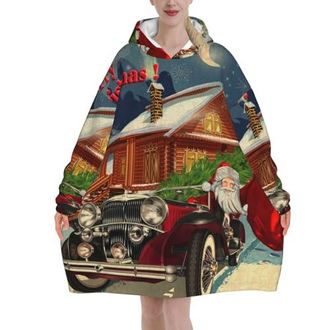 Generic Couverture &agrave; capuche portable, motif de No&euml;l, couverture surdimensionn&eacute;e, confortable, douce et chaude en peluche