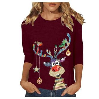 Generic Pull de Noël pour femme - Imprimé amusant - Pull décontracté « Merry Christmas » - Col rond - Coton - Manches longues - Pull de Noël - Hiver - Chaud -