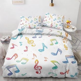 Generic Housse de Couette 155x220 Musique Parure de Lit 1 Personne Note de Musique Imprimée 3D Microfibre Douce Coloré Housse Couette Réversible avec 2 Taies 