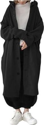 Generic Manteau &agrave; capuche mi-long for femmes, veste Trench &agrave; manches longues boutonn&eacute;e sur le devant for lautomne et lhiver(Black,5XL)