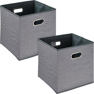Relaxdays Aufbewahrungsbox, 2er Set, Faltbare Regalboxen, Grifflöcher, HxBxT: 32 x 33 x 33 cm, Faltboxen, Leinen, grau