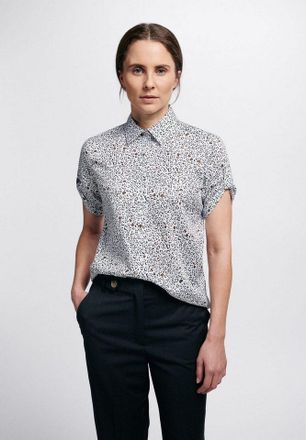 Eterna Blusentop ETERNA CLASSIC FIT Kurz Arm Bluse weiss gepunktet satin 7472-01-H642