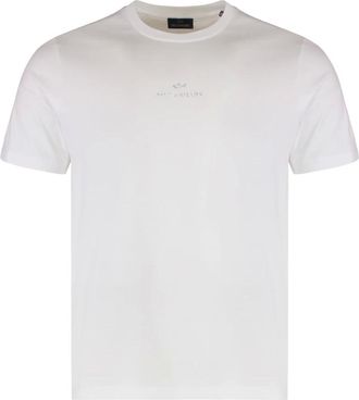 Paul & Shark Homme, Tops, Blanc, Taille: 2XL T-shirt en coton avec logo