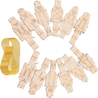 SOLUSTRE 12st&uuml;cke Teiliges Holz Nussknacker Weihnachtsdeko Anh&auml;nger Mit L&ouml;chern Und Goldfarbenem Faden Zum Bemalen Und Basteln Naturbelassene Christbaumschmuck