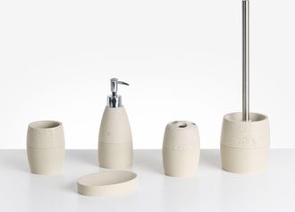 Beliani Badaccessoires Set 5-teilig Kunstharz Hellbeige Rillenoptik Betonoptik Yarapa