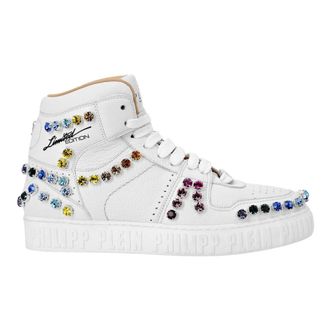 Philipp Plein Homme, Chaussures, Blanc, Taille: 36 EU Leather Hi-Top Baskets Crystal