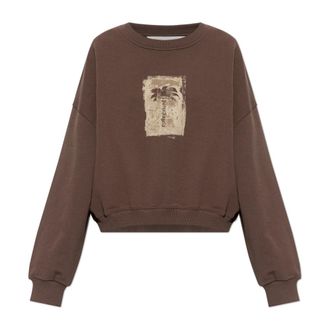 Palm Angels Baumwoll-Sweatshirt mit Print - - Sweatshirts & Hoodies - Damen - Braun - S