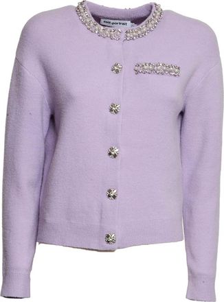 Self Portrait Femme, Pulls, Violet, Taille: 38 FR Cardigan lilas avec cristaux