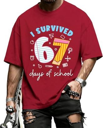 Generic Six Seven Shirt I Survived 67 Days of School Funny Six Seven 67 Meme T-Shirt Fashion Casual Graphic T-Shirt Daily Campus, rouge vin, XXL