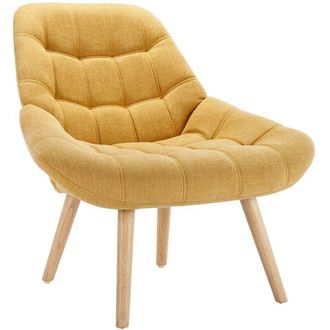 Vente-Unique Vente-Unique - Fauteuil relax en tissu jaune moutarde - Pi&egrave;tement en bois - Assise capitonn&eacute;e - Dimensions 87x79x83 cm - Charge max 120 kg