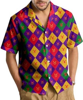 Generic Chemise Mardi Gras pour homme | Imprim&eacute; homard diamant - Chemise d&eacute;t&eacute; boutonn&eacute;e pour la plage | Haut ample | Pour f&ecirc;te, Carnival Lobster-19, XXL