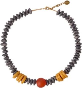 Malababa Femme, Accessoires, Gris, Taille: ONE Size Limited Edition Bone and Glass Disc Necklace