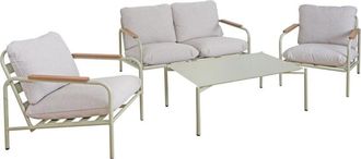 Hhg [NEUWERTIG] Aluminium-Gartengarnitur HHG-594, Outdoor 2-Sitzer Sitzbank Sessel Sofa, Olefin (205 g/m&sup2;) hellgr&uuml;n Polster beige