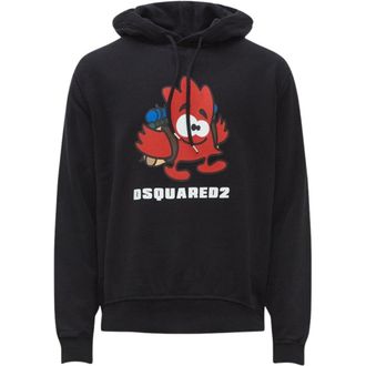 Dsquared2 Schwarzer Hoodie Mit Ahornblatt-logo Im Freien