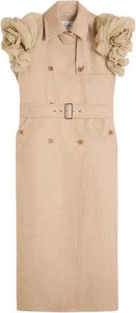 Max Mara Femme, Manteaux, Beige, Taille: 38 FR Trench-coat long sans manches &agrave; volants en organza