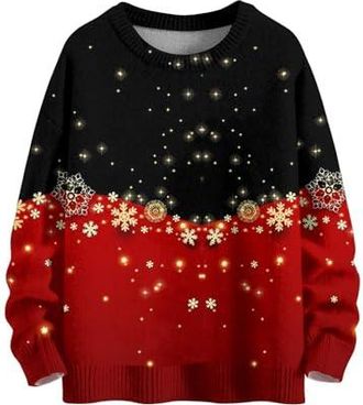 Generic Pull de Noël pour homme avec poignets élastiques et col rond - Pull de Noël thermique à manches longues - Motif sapin de Noël - Facile dentretien - Co