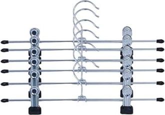 MSV 36 Kleiderbügel aus poliertem Stahl mit verstellbaren Clips - Hosen, Röcke, Handtücher - 360° drehbarer Haken - hohe Festigkeit - 30 cm - Taupe