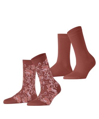 Esprit Damen Socken Flower Sketch Multipack W So Baumwolle gemustert 2 Paar, Rot Rust Red 8721, 39-42