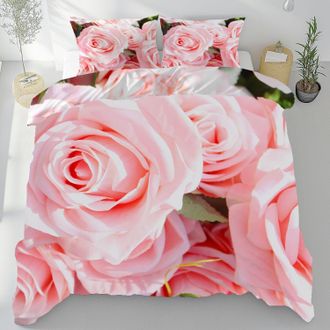 Generic Bettw&auml;sche 200x200 Rosa Rose Bettw&auml;sche Set 3D Bettbezug Set Weich Microfaser Bettbez&uuml;ge 3 Teilig Romantisches Paar 3D-Druck Bettw&auml;sche-Sets f&uuml;r Einze
