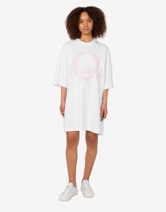 Moschino Robe oversize en coton lourd Laurel Crown - Blanc
