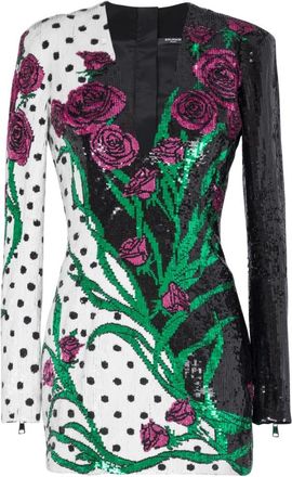 Balmain Kurzes Kleid mit Stickerei- Rosen und Tupfen - - Dresses - Damen - Mehrfarbig - M